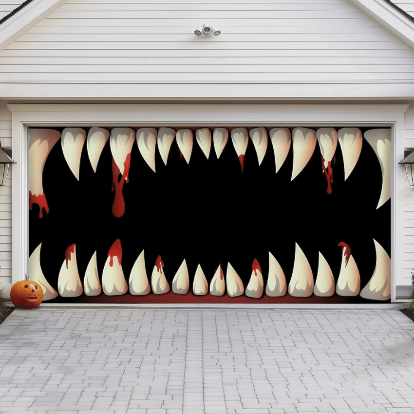 Hell Ride Skeleton Biker Scary Halloween Garage Door Cover 8x7 & 16x7 ...