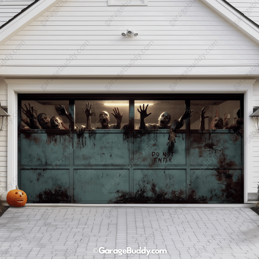 Zombie Breach Scary Halloween Garage Door Banner Cover 8x7 & 16x7 ...